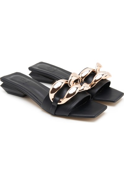 Crawford Siyah Zincir Detaylı Kadın Terlik