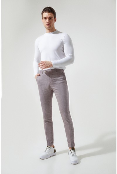 D'S Damat TWN Bordo Armürlü Keten Kumaş Pantolon