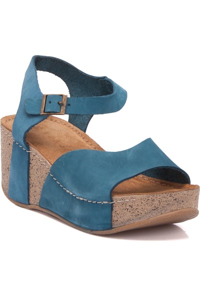 Tergan Mavi Nubuk Deri Kadın Sandalet 65543C38