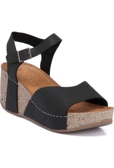 Tergan Siyah Nubuk Deri Kadın Sandalet 65543Q43