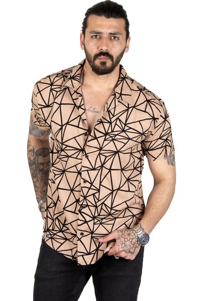 Deepsea Üçgen Desenli Kısa Kollu Viskon Erkek Gömlek 2201904 Deepsea Üçgen Desenli Kısa Kollu Viskon Erkek Gömlek 2201904