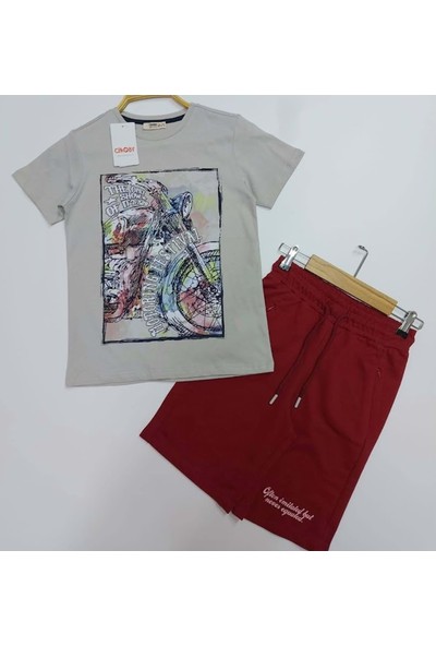 Çiko Bay Bordo Baskılı Şort Takım - Çiko By - Bordo - 9 Yaş - CE8322-BORDO-9 Yaş