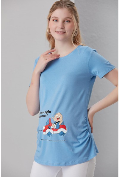 Işşıl 4474-BABASININ Oğlu Geliyoor Viskon Hamile Kısa Kol T-Shirt