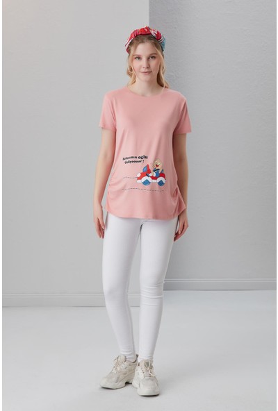 Işşıl 4474-BABASININ Oğlu Geliyoor Viskon Hamile Kısa Kol T-Shirt