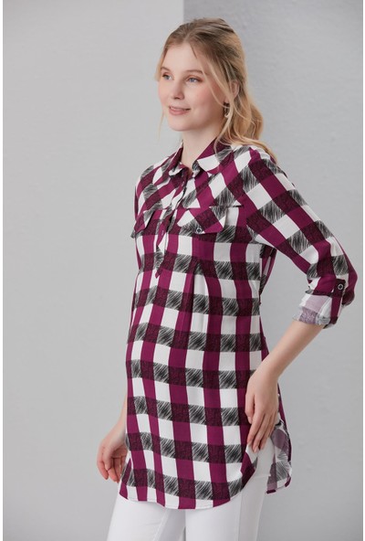 Işşıl 4068-VISKON Ekose Hamile Gömlek