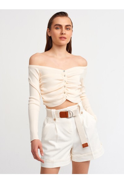 Dilvin 60138 Omzu Açık Triko Hırka-Krem