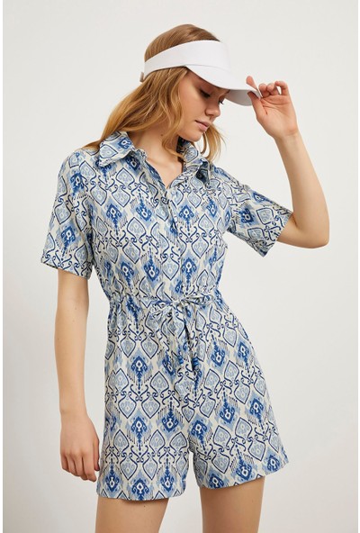 Armalife Keten Baskılı Şortlu Tulum Armalife Keten Baskılı Şortlu Tulum