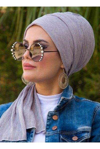 Aişe Tesettür Piliseli Atkılı Bone Şal - Gri - Aişe Tesettür