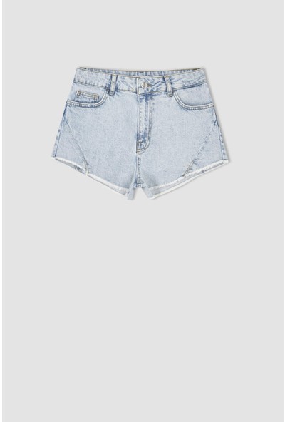 DeFacto Yüksek Bel Yırtık Detaylı Kesik Uçlu Paça Jean Şort Y0216AZ22SM