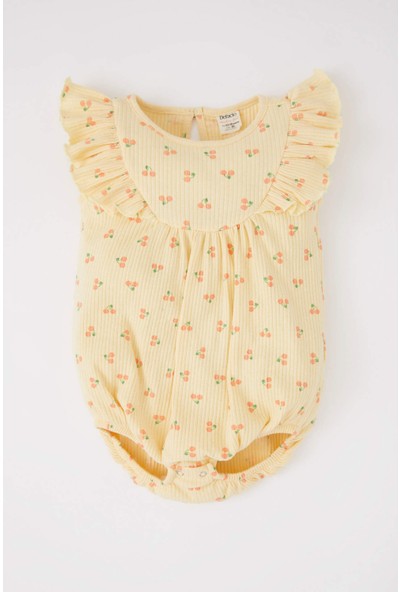 DeFacto Kız Bebek Çiçiek Desenli Regular Fit Bisiklet Yaka Tulum Y5414A222SM