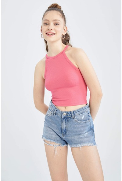 DeFacto Coool Fitted Halter Yaka Crop Penye Atlet Y6439AZ22SM DeFacto Coool Fitted Halter Yaka Crop Penye Atlet Y6439AZ22SM