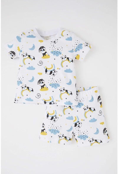 DeFacto Erkek Bebek Regular Fit Panda Baskılı Yeni Doğan Kısa Kollu Şort Pijama Takım X8401A222SM DeFacto Erkek Bebek Regular Fit Panda Baskılı Yeni Doğan Kısa Kollu Şort Pijama Takım X8401A222SM