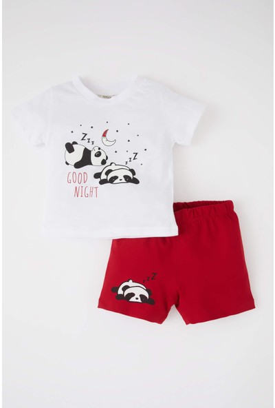 DeFacto Erkek Bebek Regular Fit Panda Baskılı Yeni Doğan Kısa Kollu Şort Pijama Takım X8400A222SM