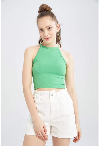 DeFacto Coool Fitted Halter Yaka Crop Penye Atlet Y6439AZ22SM DeFacto Coool Fitted Halter Yaka Crop Penye Atlet Y6439AZ22SM