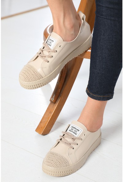 Julude Bej Kadın Bağcıklı Hasır Detaylı Günlük Ayakkabı Julude Bej Kadın Bağcıklı Hasır Detaylı Günlük Ayakkabı