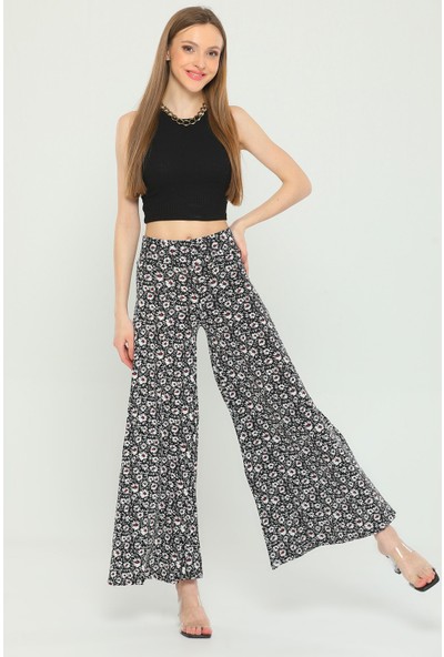 Julude Siyah Kadın Yüksek Bel Bol Paça Desenli Yürüyüş Pantolonu Julude Siyah Kadın Yüksek Bel Bol Paça Desenli Yürüyüş Pantolonu