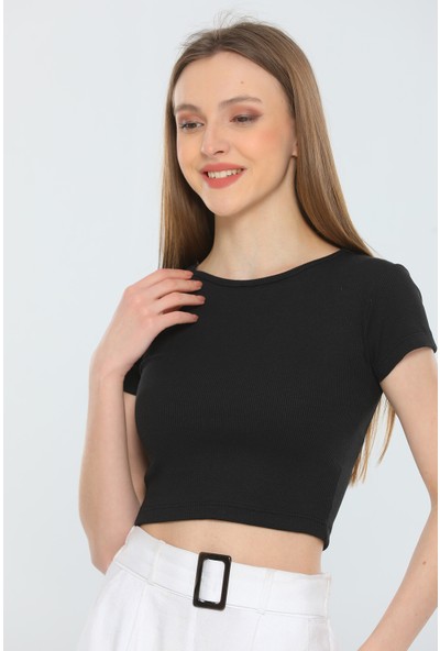 Julude Siyah Kadın Likralı Bisiklet Yaka Kaşkorse Crop Tops Body Bluz Julude Siyah Kadın Likralı Bisiklet Yaka Kaşkorse Crop Tops Body Bluz