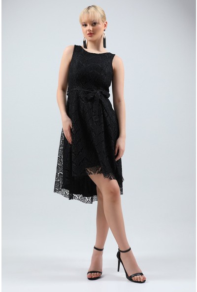 Julude Siyah Kadın Sıfır Kol Iç Astarlı Arkası Uzun Dantel Abiye Elbise