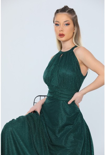 Julude Zümrüt Yeşili Kadın Boyun Detaylı Iç Astarlı Işıltılı Uzun Tül Abiye Elbise Julude Zümrüt Yeşili Kadın Boyun Detaylı Iç Astarlı Işıltılı Uzun Tül Abiye Elbise