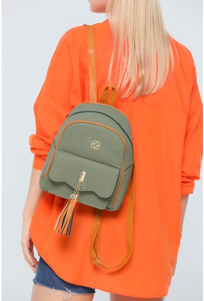 Julude Haki Kadın Ön Detaylı Sırt Çantası