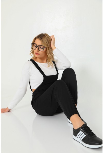 Julude Siyah Kadın Likralı Sırt Çapraz Bahçıvan Salopet Tulum Julude Siyah Kadın Likralı Sırt Çapraz Bahçıvan Salopet Tulum