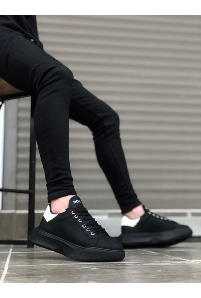 BA0161 Bağcıklı Erkek Yüksek Taban Siyah Beyaz Spor Ayakkabı BA0161 Bağcıklı Erkek Yüksek Taban Siyah Beyaz Spor Ayakkabı