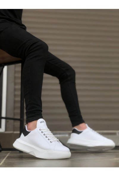 BA0161 Bağcıklı Erkek Yüksek Taban Beyaz Siyah Spor Ayakkabı BA0161 Bağcıklı Erkek Yüksek Taban Beyaz Siyah Spor Ayakkabı