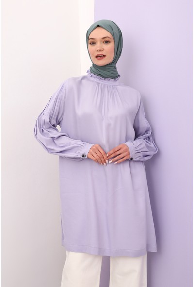 ALLDAY Yakası Büzgülü Kolu Nervürlü Tunik