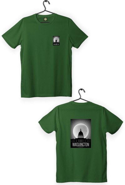 Washington Ön Arka Baskılı Bisiklet Yaka Kısa Kollu Tişört YTKTRD077 Washington Ön Arka Baskılı Bisiklet Yaka Kısa Kollu Tişört YTKTRD077