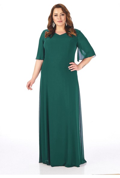 Lilas Xxl Büyük Beden Yeşil Renkli Uzun Şifon Elbise Lilas Xxl Büyük Beden Yeşil Renkli Uzun Şifon Elbise