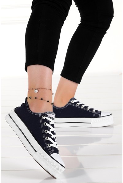 Woggo 2290 Günlük Yüksek Taban Kadın Keten Spor Ayakkabı