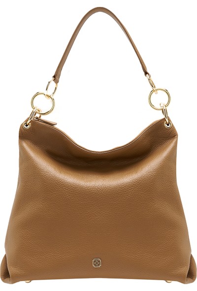 Krem Kadın Deri Omuz Çantası