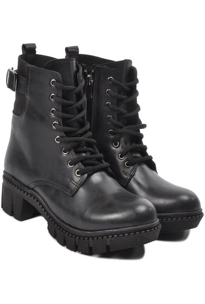 White Line Siyah Fermuarlı Kadın Topuklu Bot