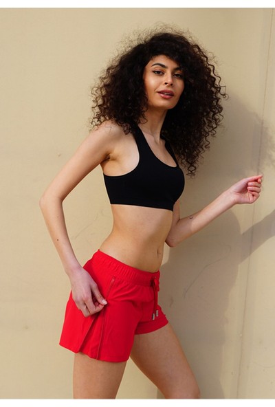 Rapapa Kadın Yan Fermuarlı Deniz Şort Kırmızı 816-
