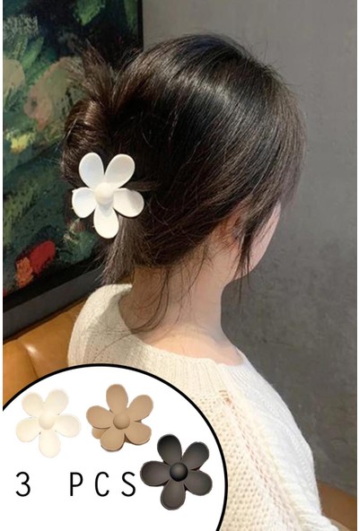 Bahels Trend 3'lü Kahve Papatya Çiçek Mandal Toka Seti