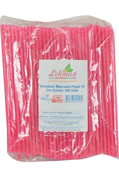 Lokmanavm Körüksüz Pipet Ayran Kola Meşrubat Pipeti 19 cm Kırmızı 150 Adet Paket Lokmanavm Körüksüz Pipet Ayran Kola Meşrubat Pipeti 19 cm Kırmızı 150 Adet Paket