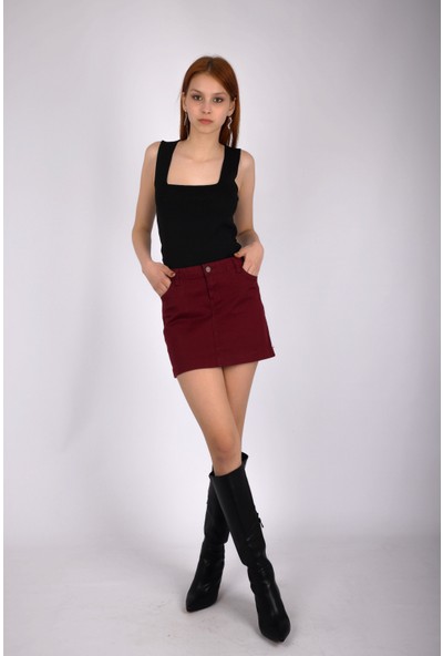 Kadın Bordo Codentry Jean Mini Etek Kadın Bordo Codentry Jean Mini Etek