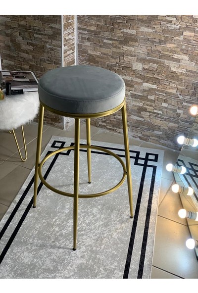 Okkored 1 Adet 75 cm Lotus Bar Sandalyesi, Gri-Gold Bar Taburesi Okkored 1 Adet 75 cm Lotus Bar Sandalyesi, Gri-Gold Bar Taburesi