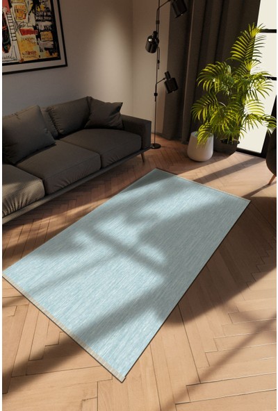 Modern Mavi Dijital Baskı Halı Kaydırmaz Ince Yıkanabilir