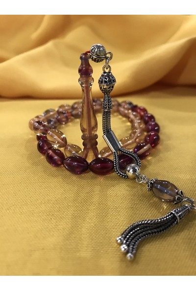 Şamil Tesbih Ateş Kehribar Tesbih 925 Ayar Gümüş Püsküllü Tesbih
