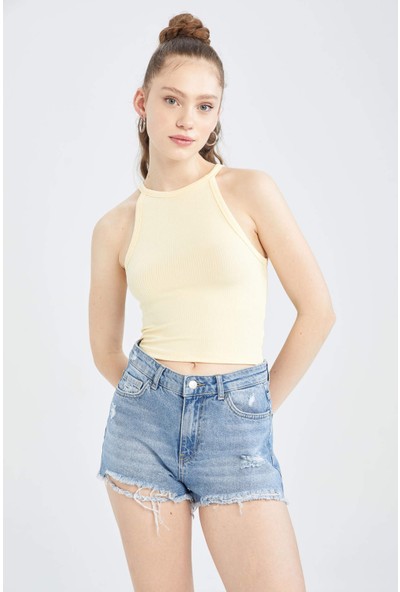 DeFacto Coool Fitted Halter Yaka Crop Penye Atlet Y6439AZ22SM DeFacto Coool Fitted Halter Yaka Crop Penye Atlet Y6439AZ22SM