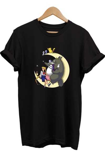 Remonz Sailor Moon Pokemon Baskılı %100 Pamuk Oversize T-Shirt
