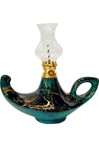 Ege Büyük Boy Çini Gaz Lambası-Mermer Desenli-Siyah/zümrüt Yeşil El Yapımı-Orjinal Kütahya Çinisi Ege Büyük Boy Çini Gaz Lambası-Mermer Desenli-Siyah/zümrüt Yeşil El Yapımı-Orjinal Kütahya Çinisi