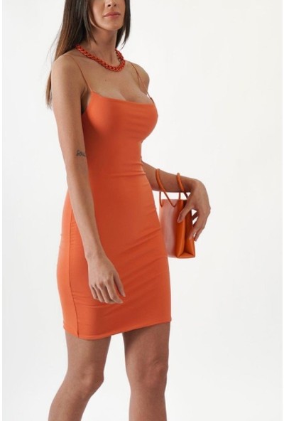 Ip Askılı Sandy Mini Elbise Turuncu