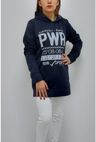 Kapüşonlu Baskılı Sweatshirt Siyah