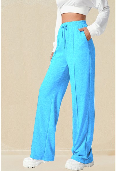 Isıl Termal Dikiş Çizgili Belden Bağlamalı Bol Paça Kadın Eşofman Altı