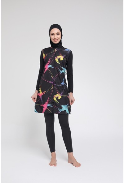 Chelly Kadın Likralı Fermuarlı Dijital Desenli Uzun Kollu Tam Kapalı Tesettür Mayo Siyah T2350 Chelly Kadın Likralı Fermuarlı Dijital Desenli Uzun Kollu Tam Kapalı Tesettür Mayo Siyah T2350