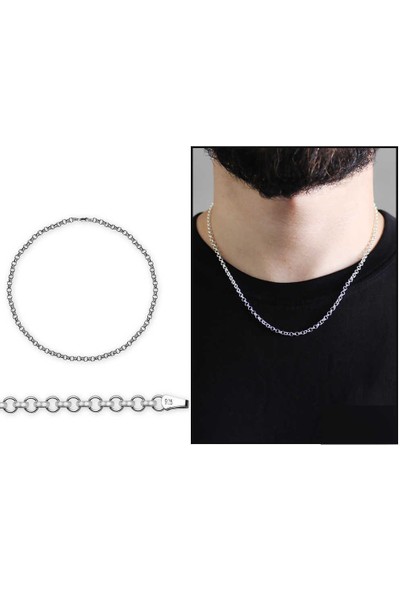 Reyyan 925 Ayar Gümüş 50CM 80 Mikron Doç Erkek Zincir Kolye