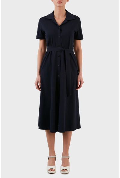 Ruck & Maul Pamuklu Cepli Belden Bağlamalı Midi Gömlek Elbise Bayan Elbise RMW19B000003