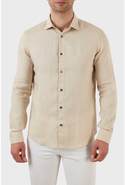 Emporio Armani Keten Regular Fit Gömlek Erkek Gömlek 3L1CP5 1nbpz 0181